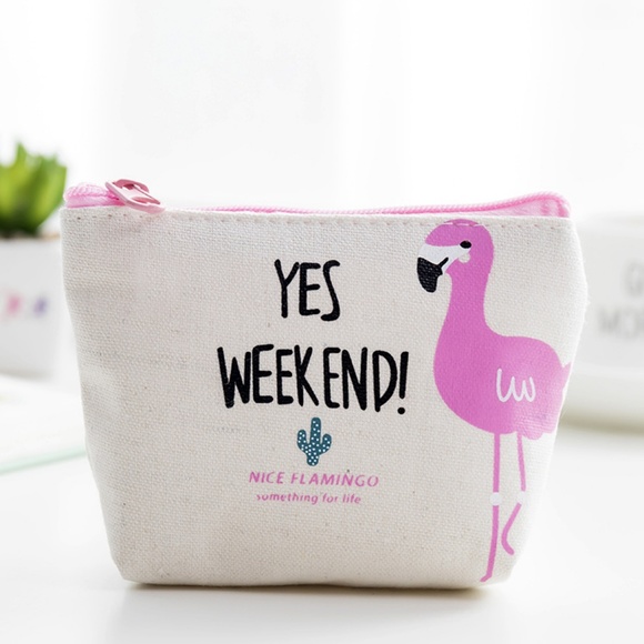 Bags | Flamingo Coin Purse Yes Weekend | Poshmark